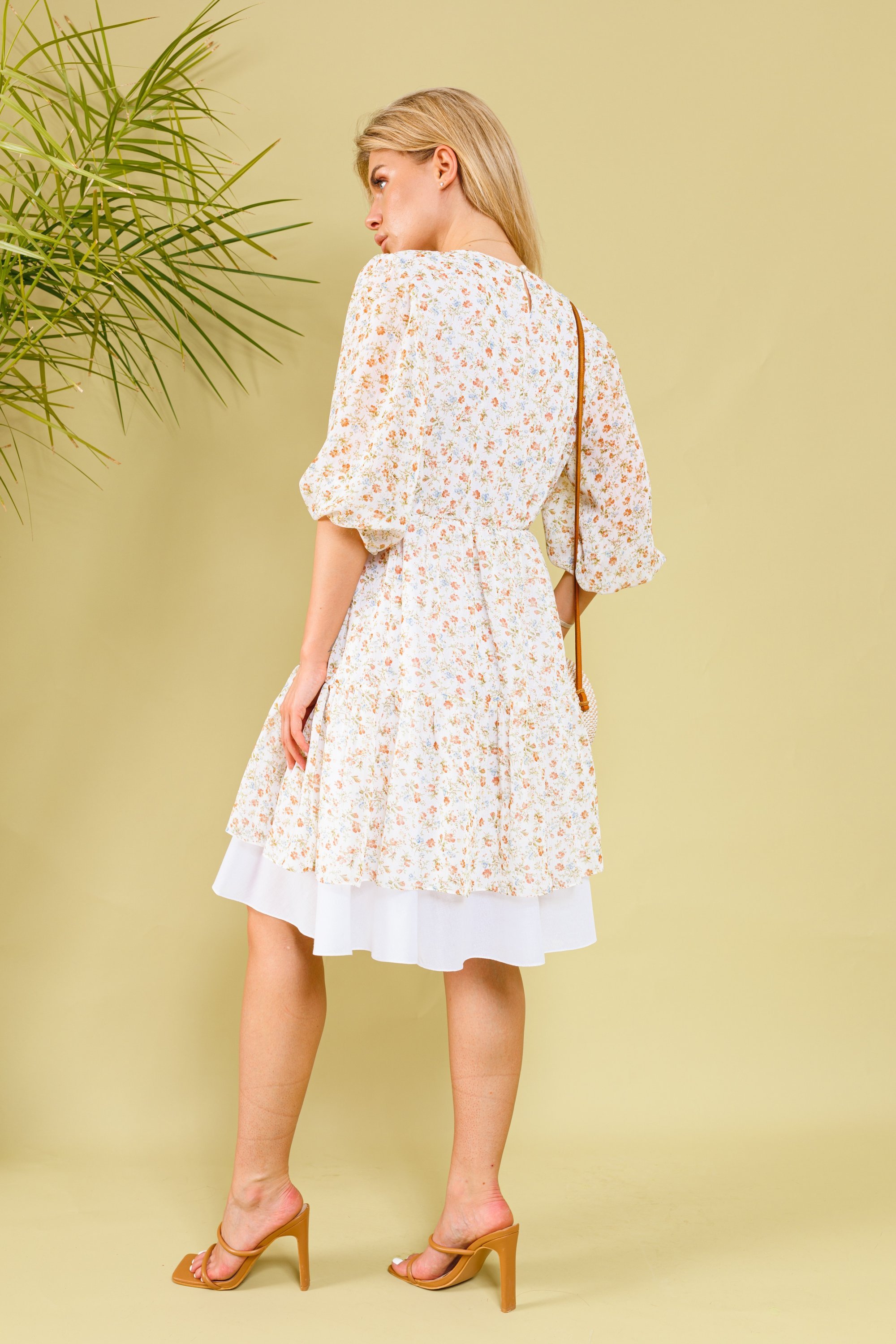 Платье 366-3 молоко+рыжие цветы NikVa купить в интернет магазине Велесмода